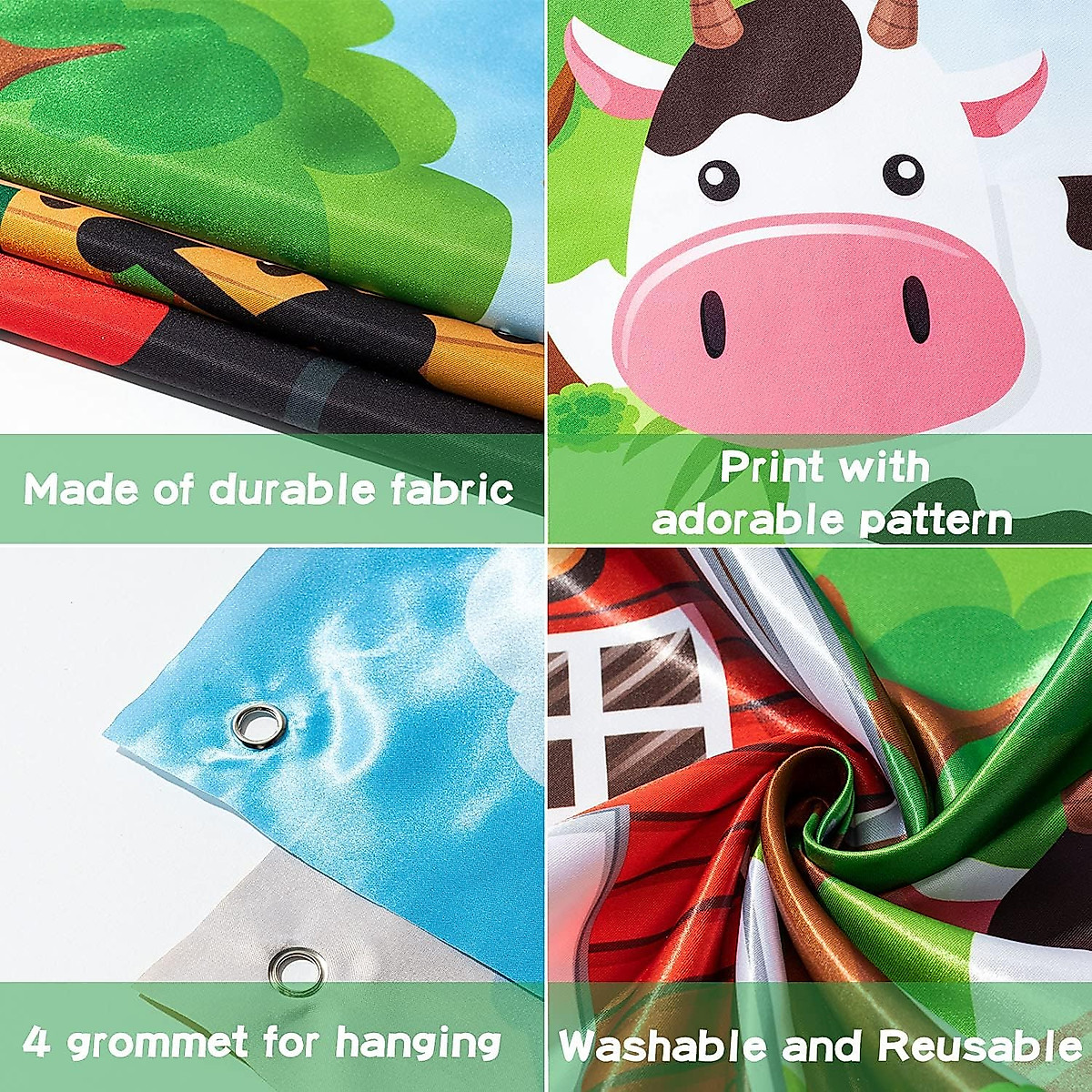Haooryx Farm Animals Photo Door Banner Large Satin Fabric Photo Booth Props Backdrop Face in Hole Background Banner Decor Barnyard Animals Theme Birthday Party Decorations Supplies Party Game for Kids