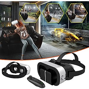 VR Glasses 3D Virtual Reality Smart Digital Glasses Headset for 4.0-6.7", Compatible with iOS and Android Systems, for IMAX Movies and Games with Remote Control
