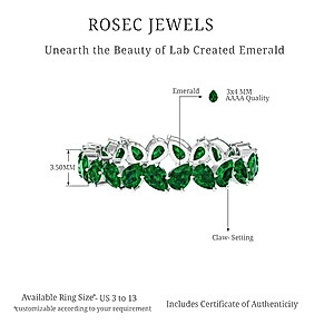 Rosec Jewels Certified Emerald Wedding Eternity Ring, 4 CT, AAAA Quality, Lab Grown Emerald Anniversary Ring for Women, 14K Yellow Gold, Size:US 6.50