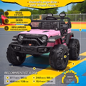 Blitzshark 24V MAX Ride-on Truck 2 Seater 4WD Kids Electric Vehicle 4x4 XXL Battery Powered Car, with 480W Ultra Powerful Motor, 7AH Battery, Remote Control, Full-Metal Suspension& DIY Sticker, Pink