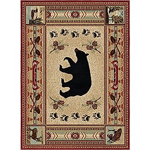 Rustic Lodge Bear Red 4x5 Area Rug, 3'11x5'3