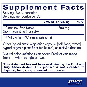Pure Encapsulations L-Carnitine | Hypoallergenic Supplement for Cardiovascular and Endurance Support | 120 Capsules