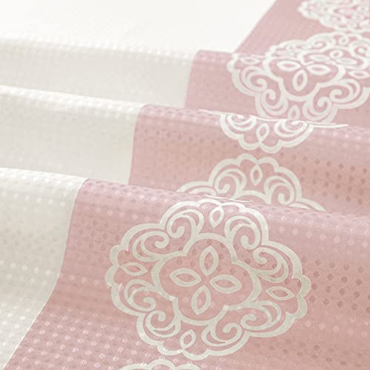 15 Piece Bathroom Shower Curtain set with Memory Foam Bath rugs. 2 Solid Rose Pink Beige Color Modern Design None-Slip Bath Mats Includes12 Roller Ball Hooks Style Carrie (Lite Rose Pink)