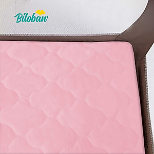 2 Pack Pack and Play Mattress Protector Sheets Fitted Waterproof Playard Mattress Pad Cover, Compatible with Graco Pack n Play & Dream On Me & Pamo Babe, Playpen/Playard Sheet, Pink&Aqua, 39" x 27"