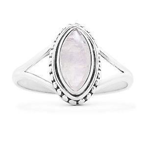 Koral Jewelry Cut Marquise Moonstone Delicate Ring 925 Sterling Silver Vintage Tribal Gipsy Boho Look (7)
