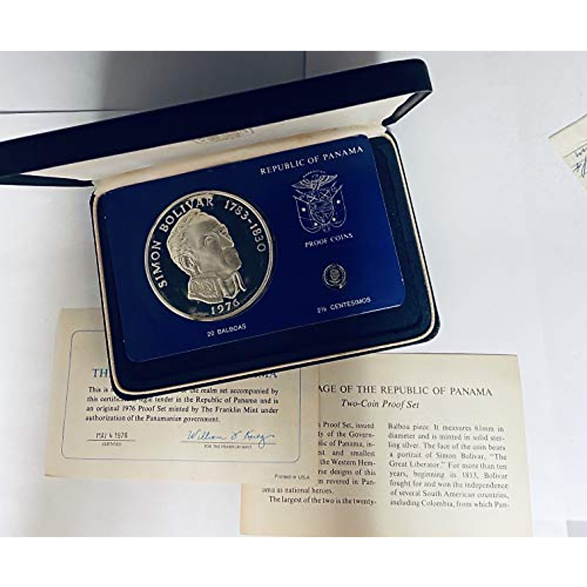 PA 1976 Republic of Panama Proof Coins Simon Bolivar .925 Silver Box & COA Proof