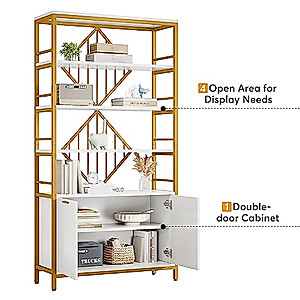 Tribesigns Modern Bookshelves and Bookcases with Doors 11.8in Depth Floor Standing 5 Shelf Display Storage Shelves Bookcase Home Decor Furniture for Home, Office, Living Room, Bedroom