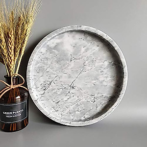 StonePlus Natural Real Marble Vanity Bathroom Tray/Neat Organizer for Cups, Shampoo Perfume Jewelry (Dark Grey, 9.84Dx1.18H)