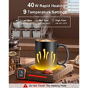 Mug Warmer, 40W Coffee Mug Warmer for Desk with Temperature Display, 1-12Hrs Auto Off/ON, Smart Coffee Cup Warmer with Anti-Scalding Silicone, Beverage Warmer for Coffee, Milk, Tea, Candle (Wood)