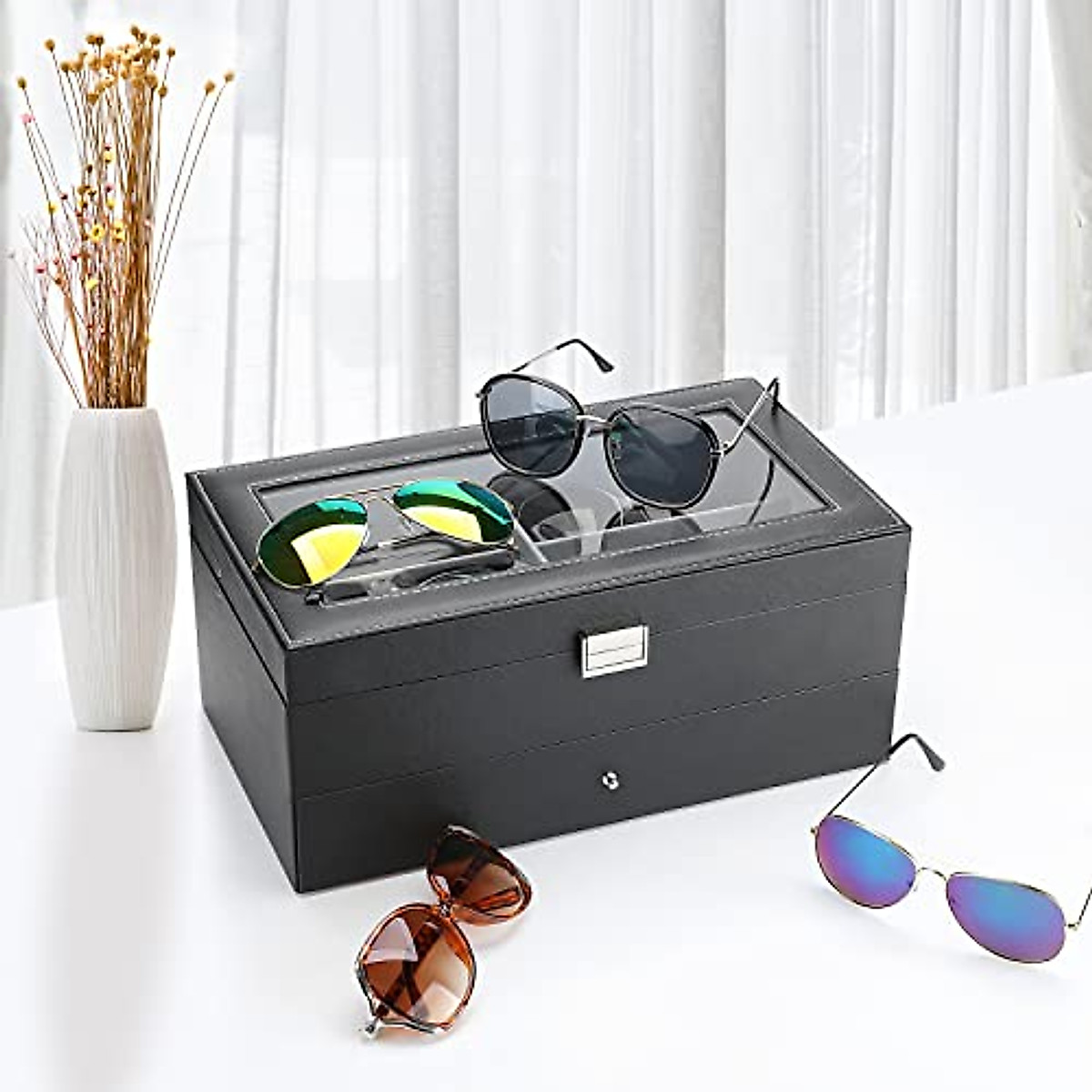 ProCase Sunglass Organizer for Dad Gift, 12 Slots Multiple Glasses Organizer Multi Leather Eyeglass Display Case -Black