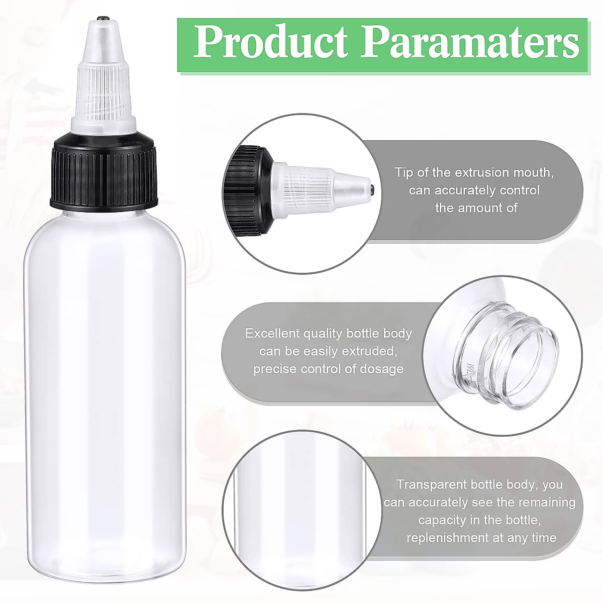 48 Pack Round Bottles with Twist Caps Small Oil Sauce Ketchup Bottle 2 oz Squeeze Bottle Clear Paint Dropper Bottle Plastic Bottles with Squeeze Top Condiment Squeeze Bottles Mini Dispensing Bottles