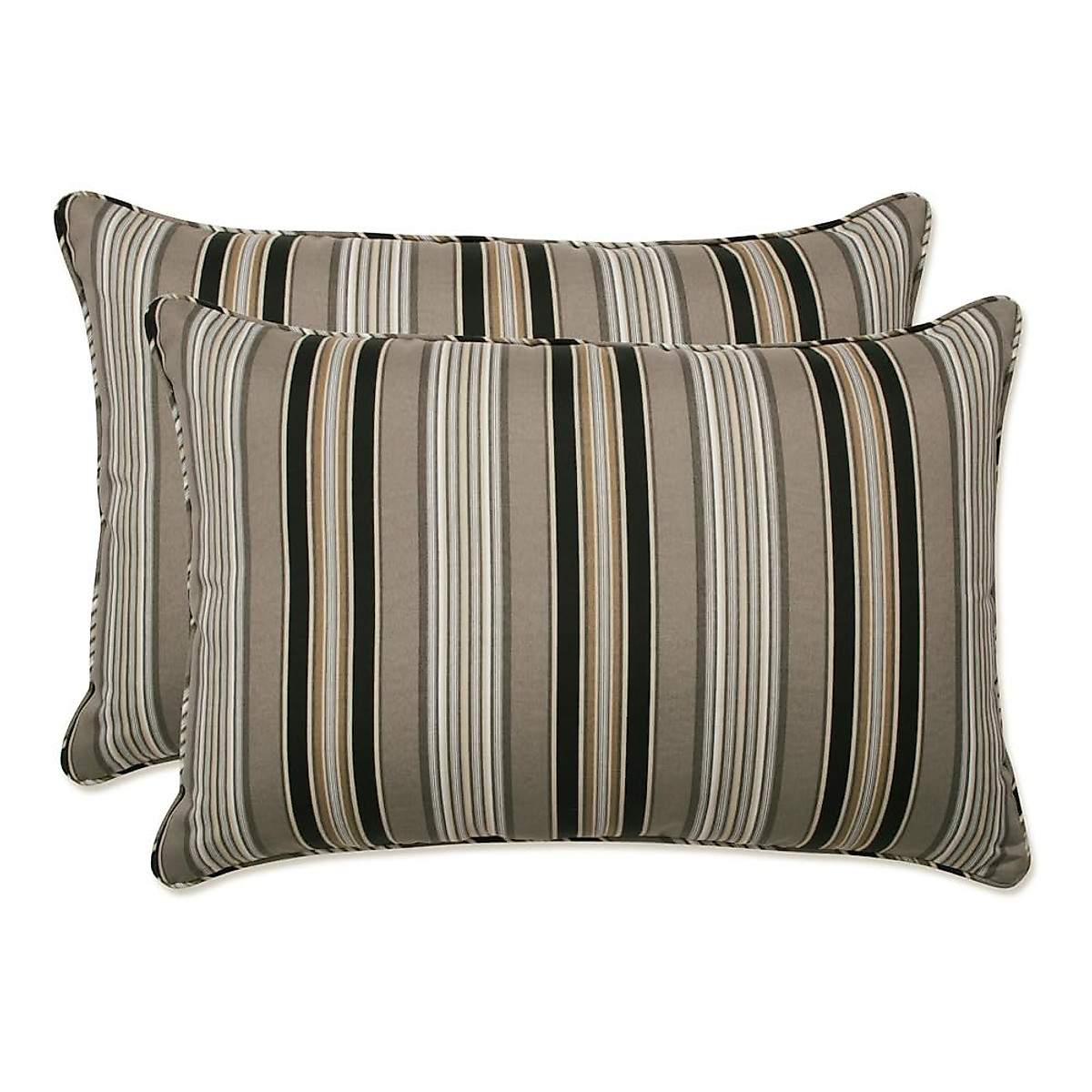 Pillow Perfect Outdoor/Indoor Getaway Stripe Onyx Oversized Lumbar Pillows, 24.5" x 16.5", Black, 2 Count