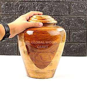 Handmade Mix Wood Urn | Cremation Ash Human Ashes Handcrefted Turn Wood Beautiful Urn | Male & Female Ashes Large Natural Wood & Natural Colour Adult Pet