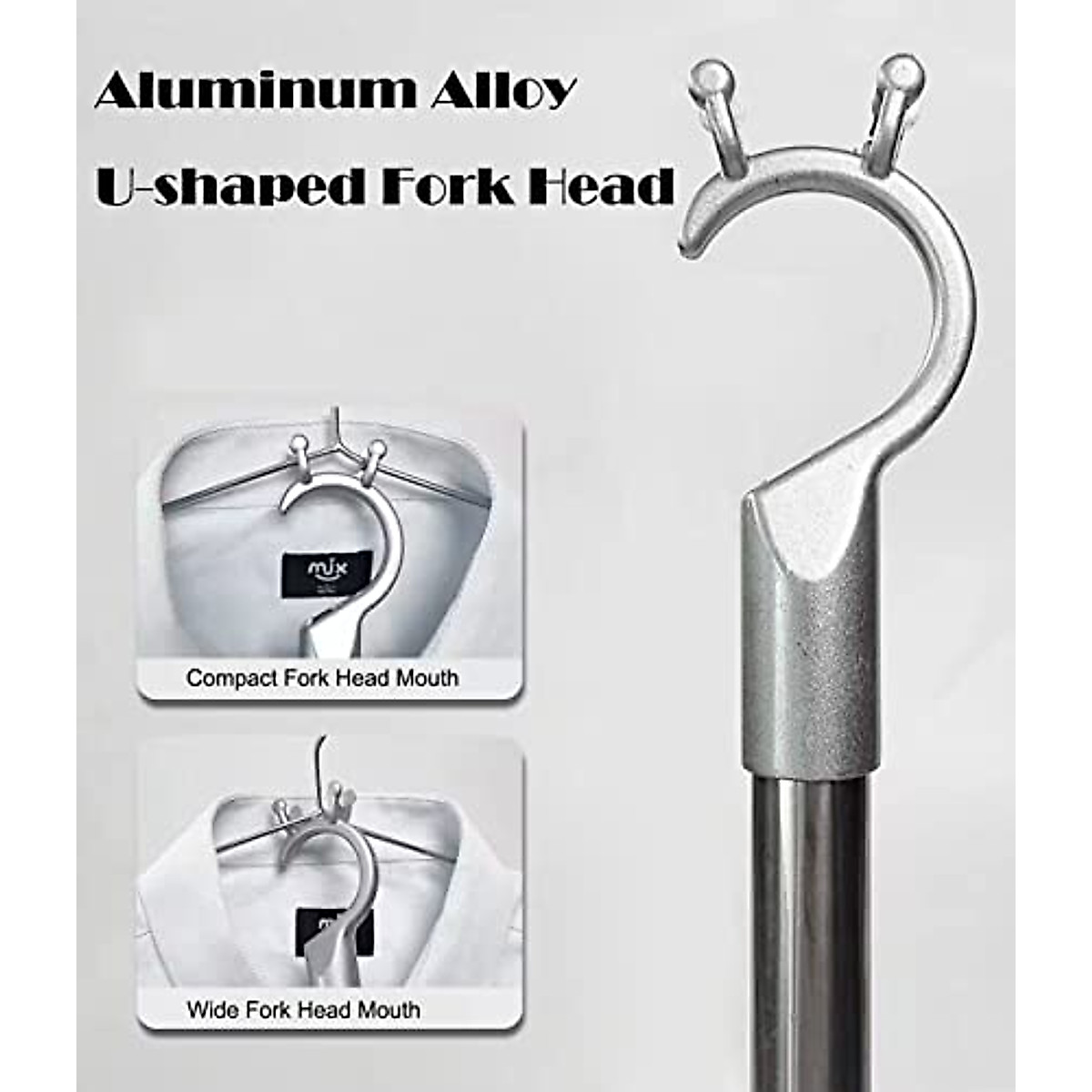 Closet Hanger Reacher Pole with Aluminum Alloy U-shaped Fork Head 56" Adjustable Extend Hook Pole for Closet Rod, Shelf Pole, Ceiling Pole