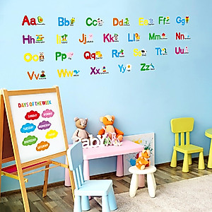 Alphabet Numbers Wall Decals 12 Sheets Color Weather Learning Educational Wall Stickers Peel and Stick Solar System Shape Wall Decals for Kids Toddlers Classroom Playroom Bedroom Wall Decorations