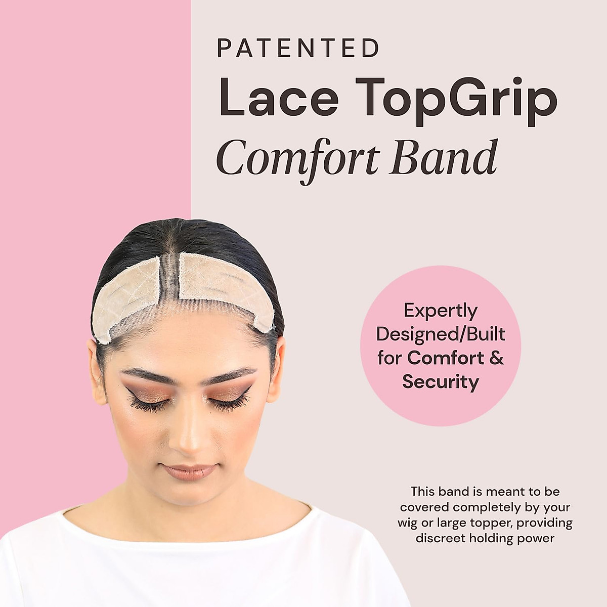 MILANO COLLECTION Lace Top Grip Comfort Band for Toppers Hair & Wiglets, Non-Slip & Glueless Velvet Wig Band for Large Base Hairpieces, Adjustable Top Grip for Hair Topper & Wigs, Beige, Large