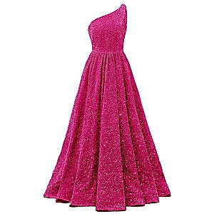 Changuan Sequin Prom Dresses for Women 2025 One Shoulder Sparkly Ball Gown A-Line Plus Size Formal Evening Wedding Party Gowns 18 Hot Pink