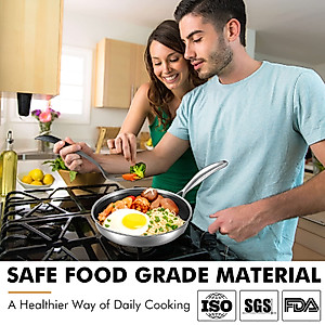 STAMBE 8" Stainless Steel Pan - TriPly Stainless Steel Frying Pans with USA Non-Stick Coating and Anti Warp Base, PFOA &PFOS Free