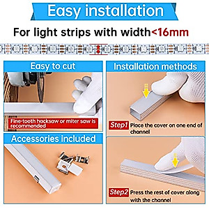 Muzata 10Pack 6.6FT/2M Plus-Size LED Channel System for Waterproof LED Strip up to 16mm Width Silver LED Strip Channel 18x13mm Spotless Milky White Cover U103 WW