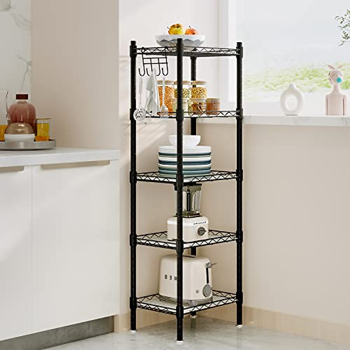 AZERPIAN 5 Wire Shelving Metal Storage Rack Adjustable Unit Shelves Standing Storage Shelf for Laundry Bathroom Kitchen Pantry Closet, Black (Black, 5 Shelf)