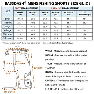 BASSDASH 10.5” Mens Fishing Cargo Shorts Quick Dry UPF 50+ Water Resistant FP01M Khaki