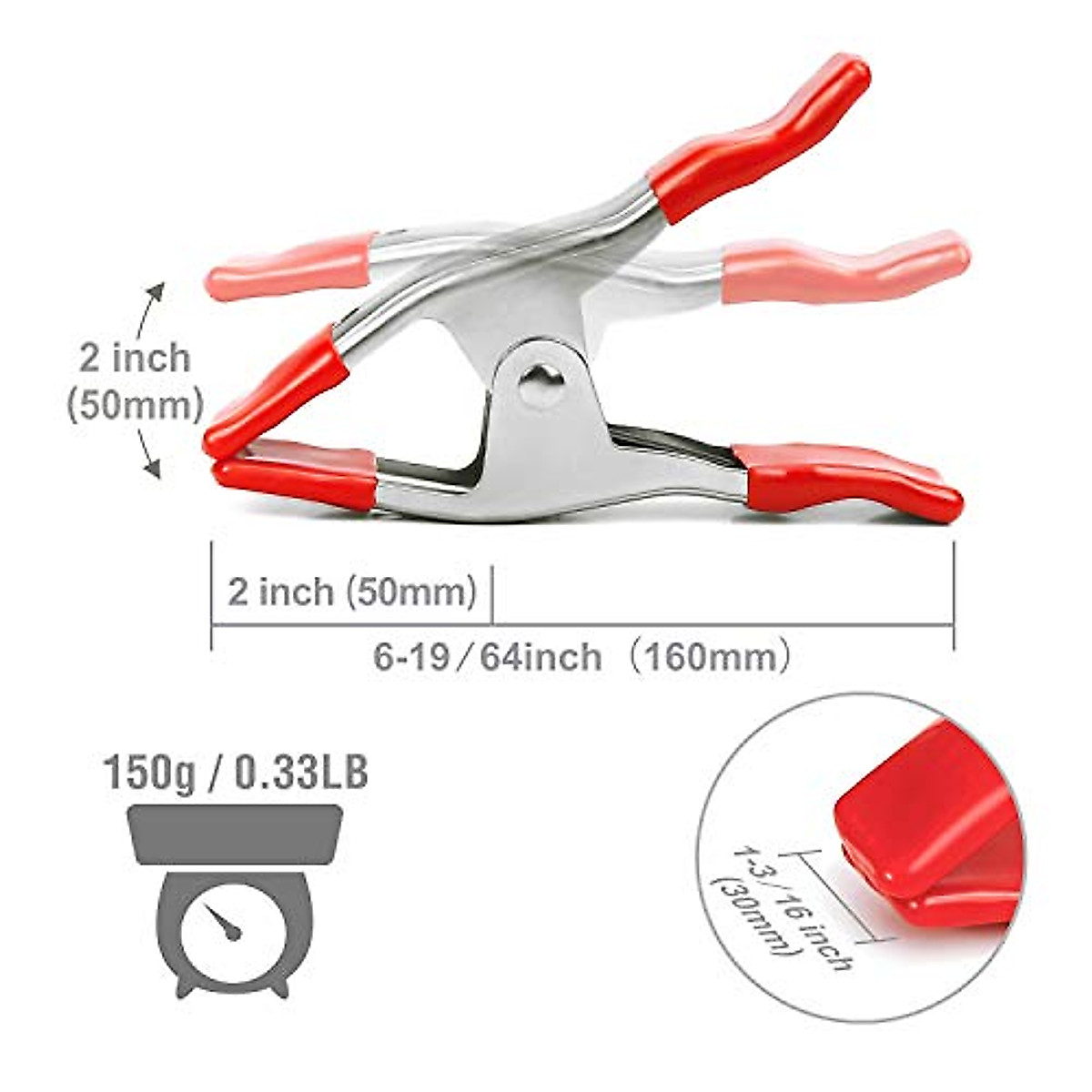 WORKPRO 8-pack Spring Clamps for Woodworking, 6-19/64 inch Large Steel Clamp Set, 2 inch Jaw opening, Nickel-plated, Heavy Duty Clips for Backdrops Stand, Background Muslin, Paper, Photo Studio