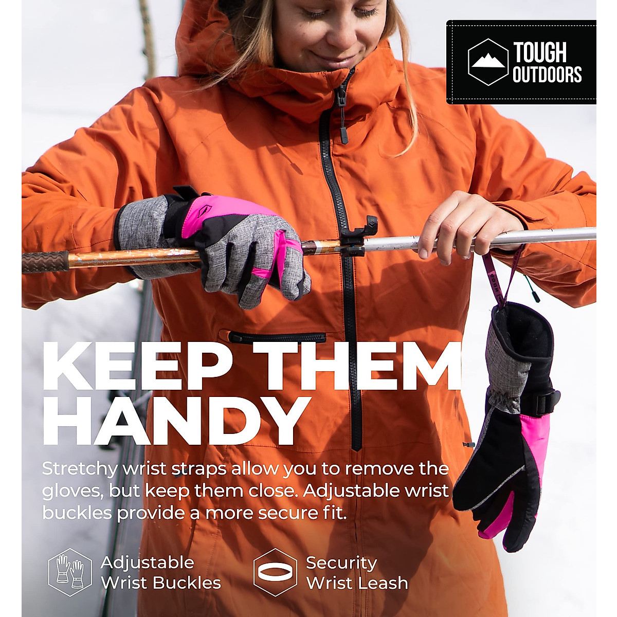 Tough Outdoors Women's Ski Gloves - Womens Snow Gloves - Winter Waterproof Snow Gloves - Adult Snow Gloves - Ladies Snowboarding Gloves