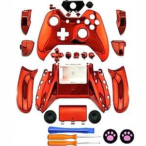 New Custom Full Housing Shell Case Cover with Buttons for Xbox One Wireless Controller - Chrome Red