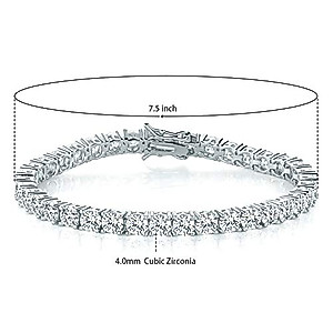 MDFUN 14k White Gold Plated 4.0 Cubic Zirconia Tennis Bracelet for Women and men（7.5" tennis bracelet）