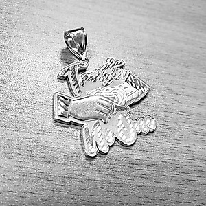 LA BLINGZ Sterling Silver TRUST NO ONE Hip-Hop Pendant