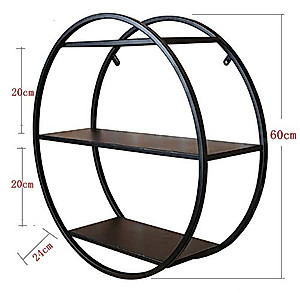 PIBM Stylish Simplicity Shelf Wall Mounted Floating Rack Shelves Round Shape Iron Art Storage Bookshelf Bar Living Room,2 Colours,3 Layers, Black , 70x24x70cm