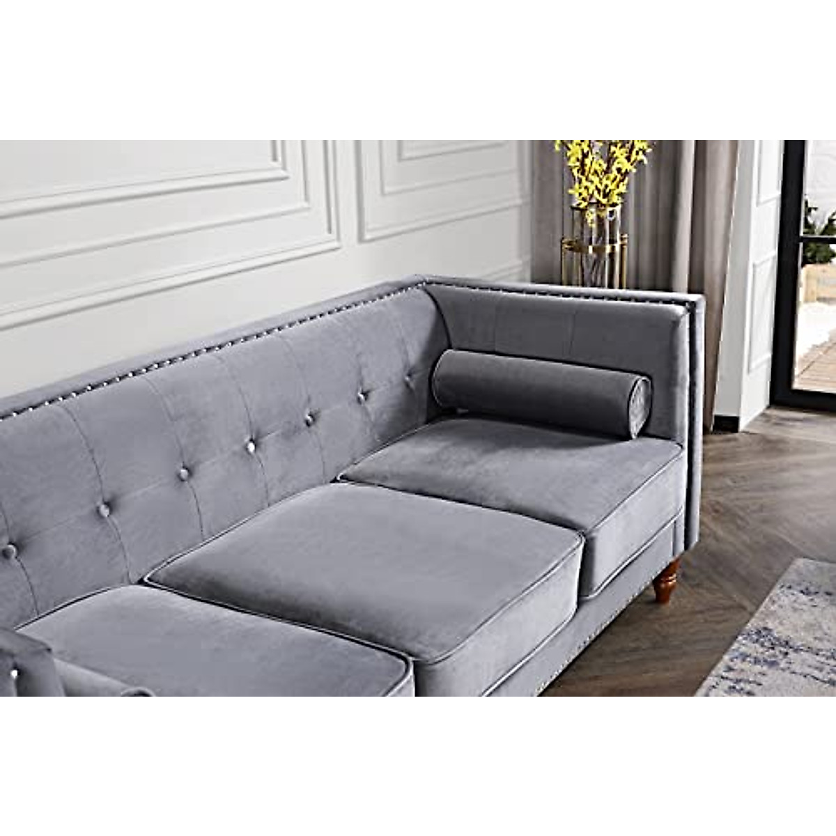 US Pride Furniture Modern Style 83'' Wide Living Room 3 Seater Grey Soft Cushion & Solid Wood Legs (S5369N-S5372N S) Sofas