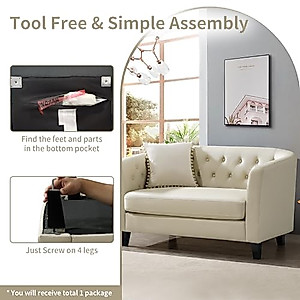 Husbedom 50 Inches Loveseat, Small Air Leather Couch for Small Spaces, Mini Sofa with Button Tufted Décor for Bedroom, Love Seats Furniture, Living Room, Bedroom, Apartment, Dorm, Beige