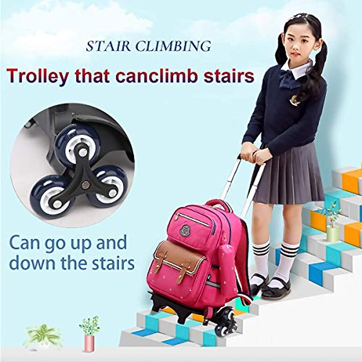 Backpack Trolley - Wheeled Trolley Hand Aluminium Alloy Folding Trolley Cart for Backpack (Blue, 6 Wheels Improved Version)
