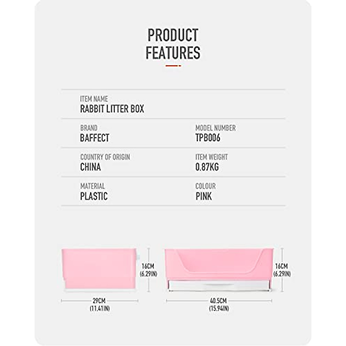 Baffect Rabbit Litter Box, Plastic Bunny Toilet Box with Removable Tray, Guinea Pig Corner Litter Cage for Small Adult Pet (Pink)