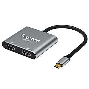 Togconn 4K USB C to Dual HDMI Adapter, Supports 4K@60Hz, USB C to Dual HDMI Female Connector, Type C (Compatible Thunderbolt 3) to 2 HDMI Converter, for MacBook Pro/Air, Dell XPS 13/15