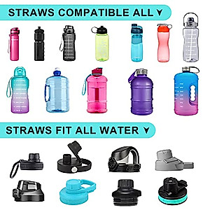 8-pack Replacement Straws for 1/Half Gallon Water Bottle (64 oz/ 128 oz Jug),Reusable Silicone Straw Cut Short to Fit any Big Jug Bottle with Spout Lid/Cap (8 Straws+4 Cleaner Brushes)