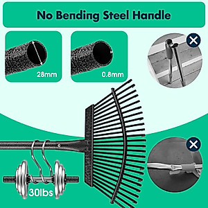 Rake - 65 Inch Long Garden Leaf Rake, 18 Inch Wide Heavy Duty Leaf Rake for Shrub with 25 Metal Tines,Yard Thatchibng Rake with Ergonomics Adjustable Handle for Picking Leaves,Grass ClippingsGarbage