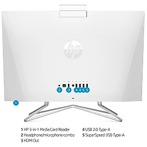 HP 24 All-in-One PC, Intel Core i3-1115G4, 4GB RAM, 256GB SSD, Snow White, Windows 11 Home, 24-df1023w