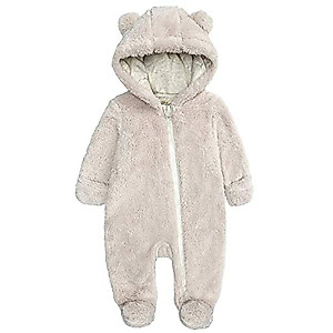 TAOHONG Newborn Baby Jumpsuit Hooded Fleece Rompers Infant Bear Ear Snowsuit Warm Outwear Outfits