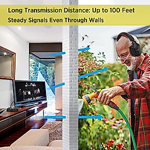 WallarGe Wireless Headphones for TV Watching with 5.8GHz RF Transmitter Charging Dock, Plug and Play, 100 Ft Wireless Range, Rechargeable 20 Hour Battery (Black with Red)