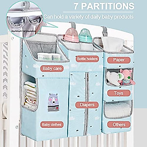 TOCKONIMN Hanging Diaper Caddy Organizer for Baby Crib - 3-in-1 Diaper Stacker for Changing Table Nursery Organization Storage Holder for Baby Essentials Attachment Portable Combining Clothing (Blue)