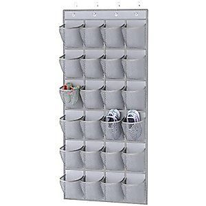 MaxGear Over the Door Shoe Organizer Shoe Rack for Door, Hanging Shoe Organizer Mesh Shoe Holder, 24 Large Pockets Shoe Hanger, Behind the Door Storage Organizer, Shoe Holder for Back of Door, Grey