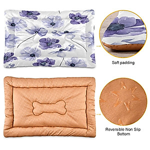 Kigai Watercolor Purple Flowers Pet Bed Mat, Soft Cozy Crate Pet Mattress, Anti-Slip Bottom Machine Washable Pet Mat for Dog Sleeping