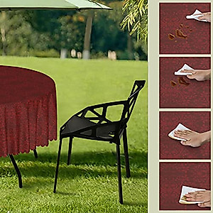 Lirduipu Burgundy Pattern Round Outdoor Tablecloth,Stain-Resistant Non-Slip Outdoor Round Tablecloth with Umbrella Hole and Zipper,for Umbrella Table Patio Garden(52" Round,Burgundy Red)