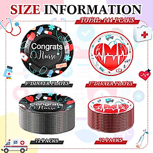 Hortsun 144 Pieces Nurse Graduation Party Supplies Nurse Week Paper Plates Bulk Medical Birthday Party Tableware Set Disposable Plates for Nurse Day Tableware Decoration