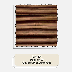 OutdoorZ Interlocking 12-Inch Deck Tiles, 27 Tiles - 12" x 12", Plank Royal Mahogany - DIY Weatherproof Patio Tiles -Durable Deck Flooring for Outdoor & Indoor Use by Achim Home Decor