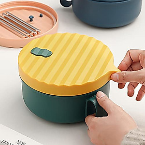 YCXXKJ Microwave Ramen Bowl Set Ramen Cooker with Handles Noodle Bowls with Lid and Chopsticks Stainless Steel Liner Dishwasher Safe for Home Office College Dorm Room(Yellow & Green)