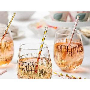 ALINK Biodegradable Paper Straws, 100 Pink Straws/Gold Straws for Party Supplies, Birthday, Wedding, Bridal/Baby Shower, Christmas Decorations and Holiday Celebrations
