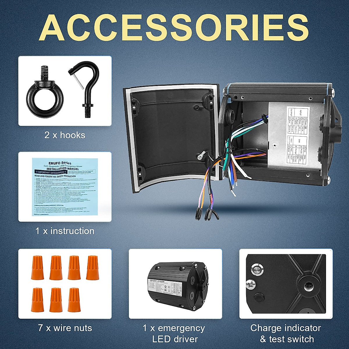 40W LED Emergency Backup Driver for UFO LED High Bay Light,0-10V Dimmable Emergency led Driver, Backup Battery Emergency Time Over 90 Minutes, 100V-347VAC Rechargeable UL Listed (40W (8-Pack))